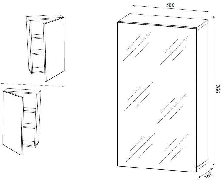 Koupelnová zrcadlová skříňka Vira, 38 cm, bílá