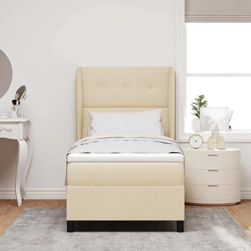 Postel s boxspringem s čelo Krémová 90 x 190 cm textil 3340541