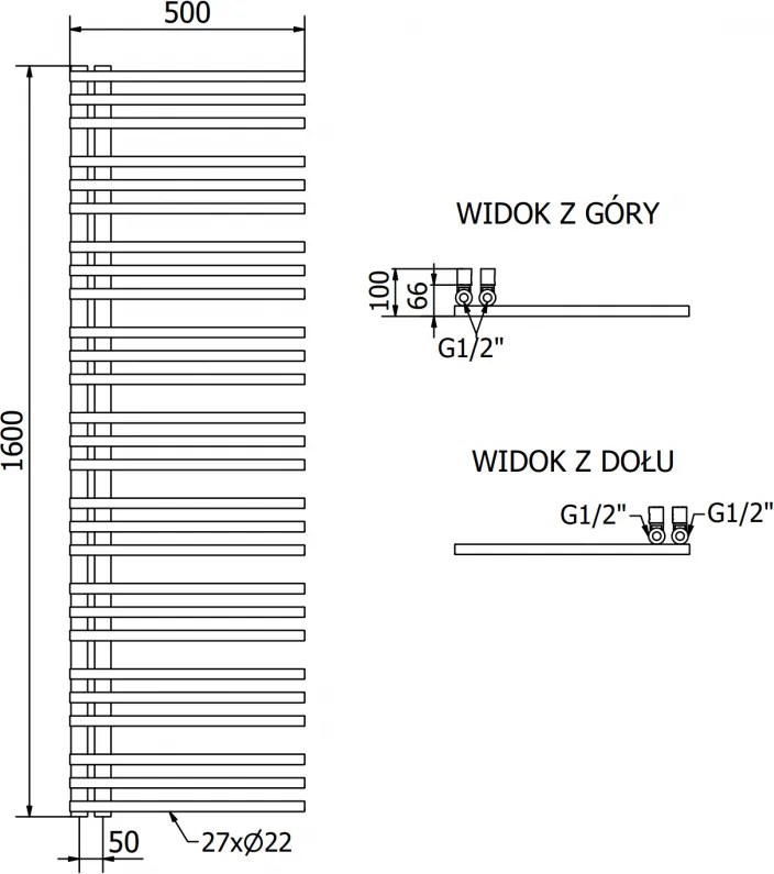 Mexen Neptun, elektrické topné těleso 1600 x 500 mm, 600 W, zlatá lesklá, W101-1600-500-2600-50