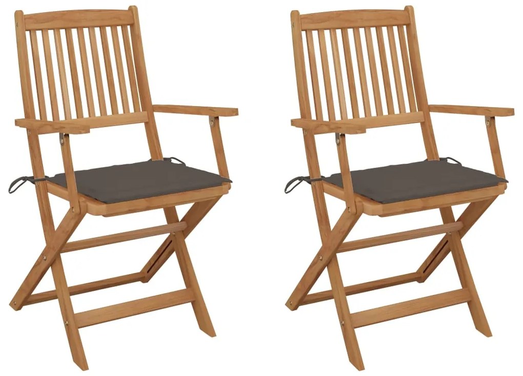 3064598 vidaXL Skládací zahradní židle s poduškami 2 ks masivní akáciové dřevo
