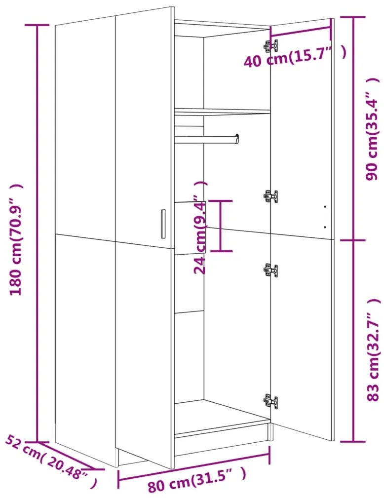 vidaXL Marketos Šatní skříň betonově šedá 80 x 52 x 180 cm kompozitní dřevo