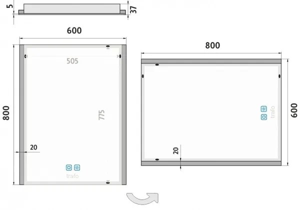 NIMCO ZP 11002VX - LED Koupelnové podsvícené zrcadlo 3000-6500K 80x60 cm IP44