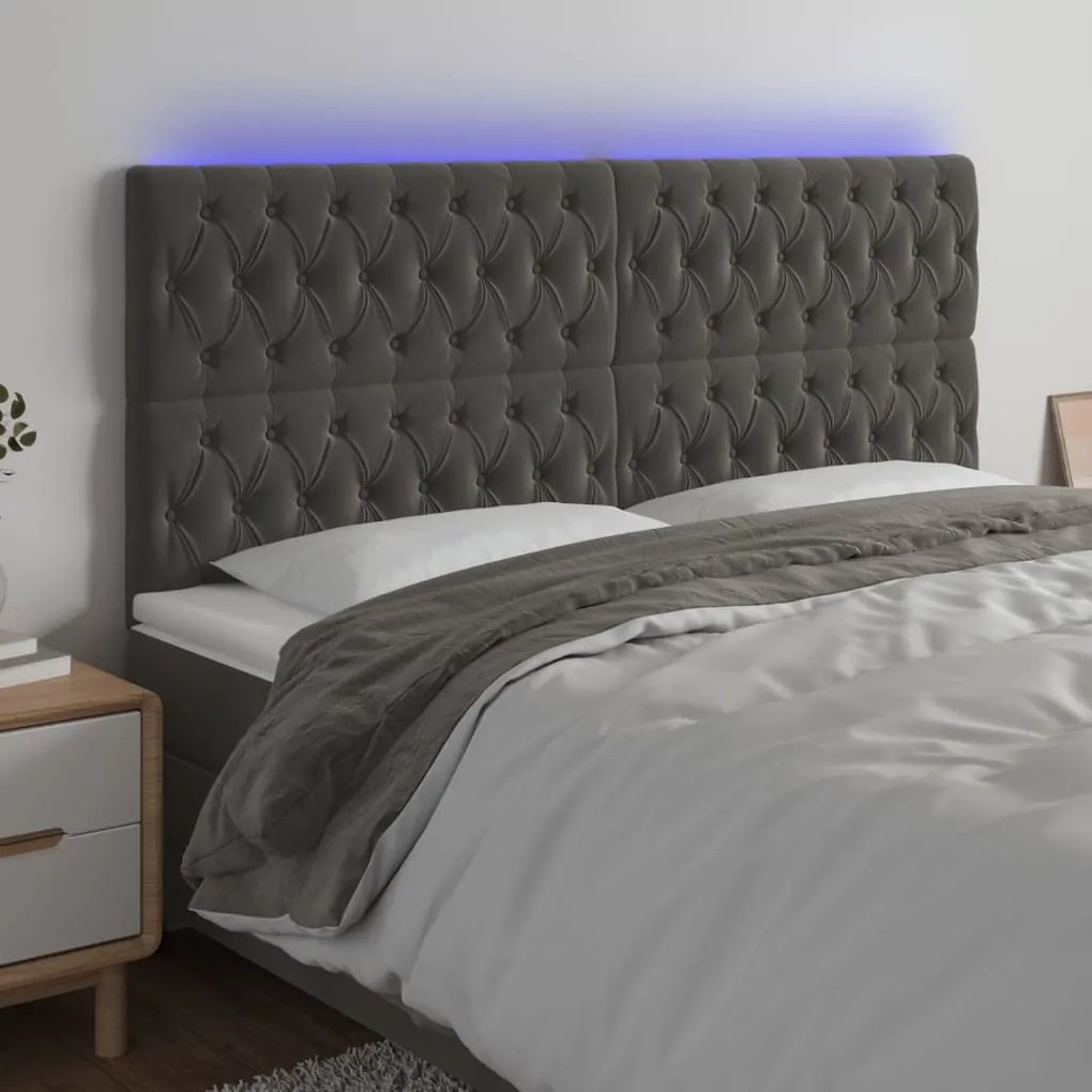 Čelo postele s LED tmavě šedé 200x7x118/128 cm samet 3122827