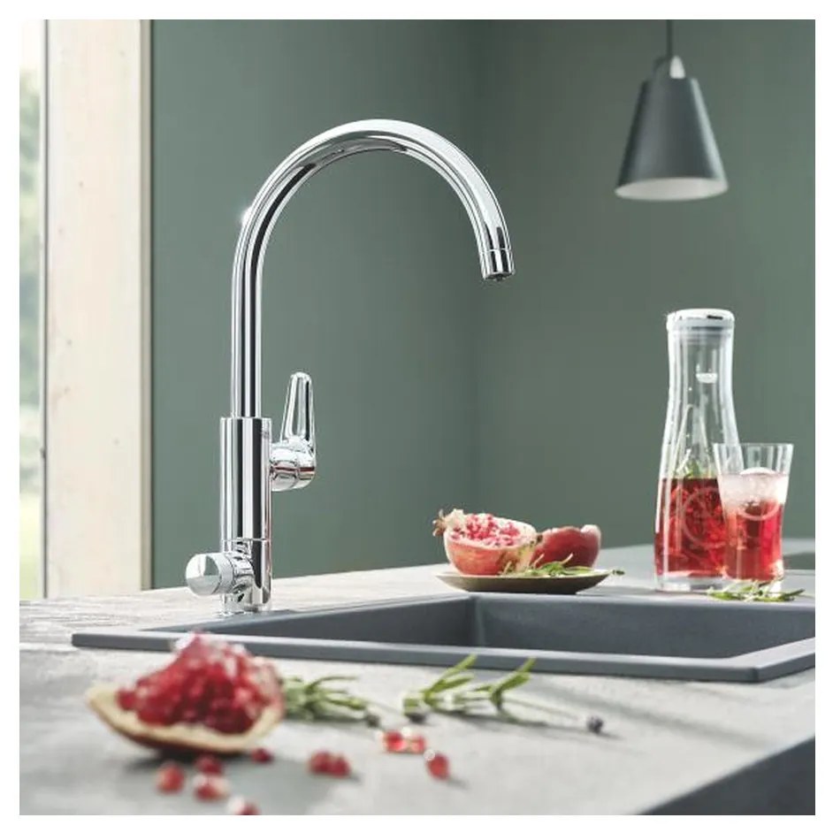 Grohe Blue Pure Baucurve - Páková dřezová baterie s filtrační funkcí, bez odtokové garnitury, J-výpusť, chrom 30385000