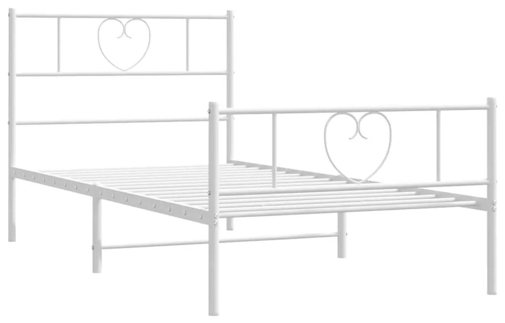 Kovový rám postele s hlavovým a nožním čelem bílý 90 x 190 cm