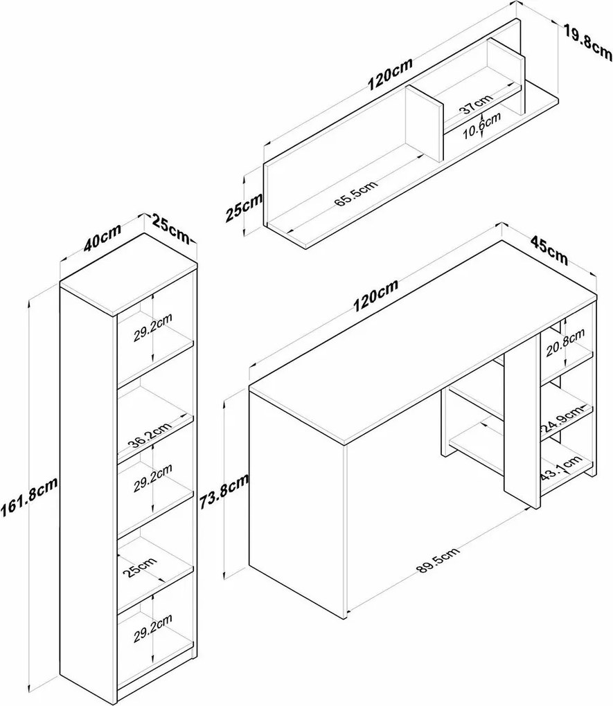Pracovní stůl s knihovnou Hado Walnut and Anthracite