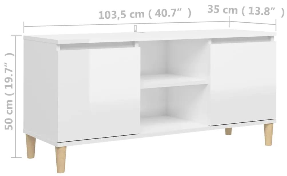 TV skříňka nohy z masivního dřeva bílá lesklá 103,5x35x50 cm - Default Title