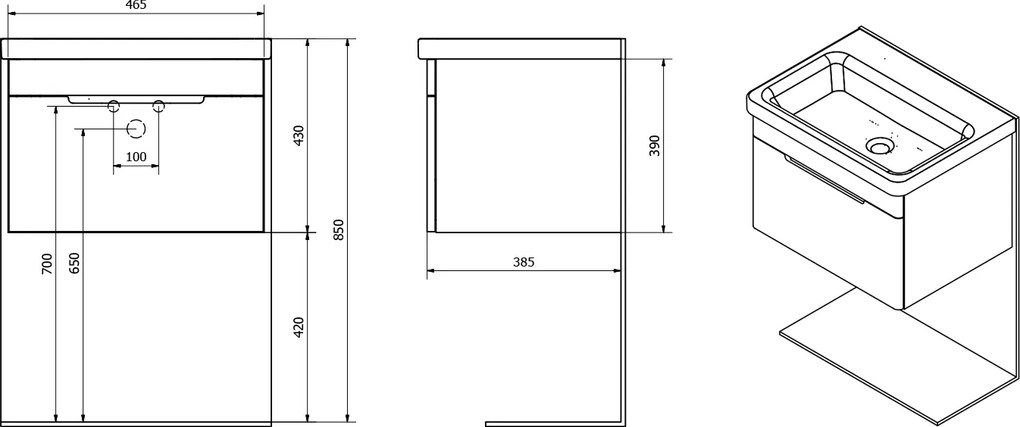 Sapho Sapho, ELLA umyvadlová skříňka 46,5x39x38,5cm, bílá (70050), EL050-3030