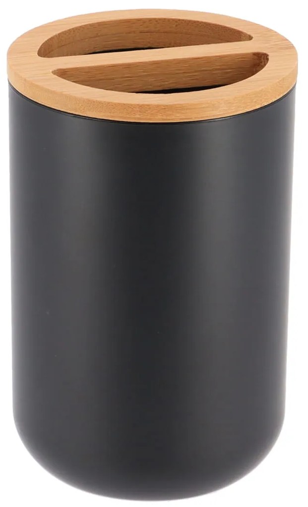 Koupelnový pohár na kartáčky Besson, černá/s dřevěnými prvky, 300 ml