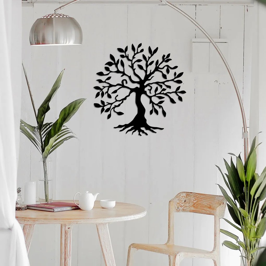 Nástěnná kovová dekorace Strom 60x60 cm černá