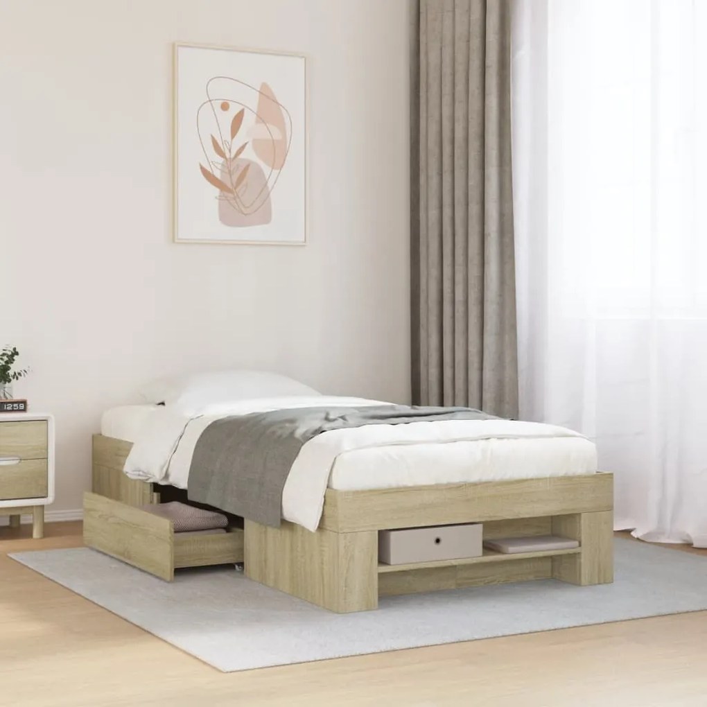 Rám postele bez matrace dub sonoma 75 x 190 cm kompozitní dřevo 3295529