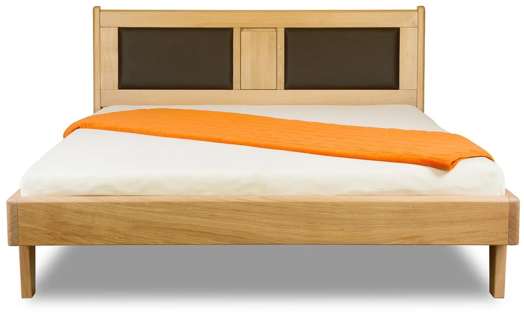 Krajča Manželská postel z masivu Frontera 200 x 200 cm (dub) Povrchová úprava: Bez nátěru, Druh dřeva: Dub, Barva čalounění: Šedá
