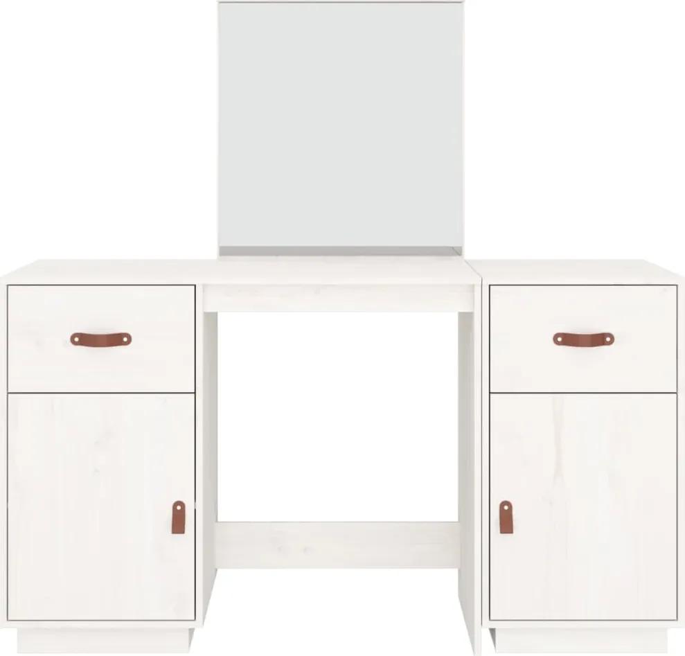 vidaXL Set toaletního stolku se zrcadlem masivní borové dřevo [3107835] Barva: Bílá