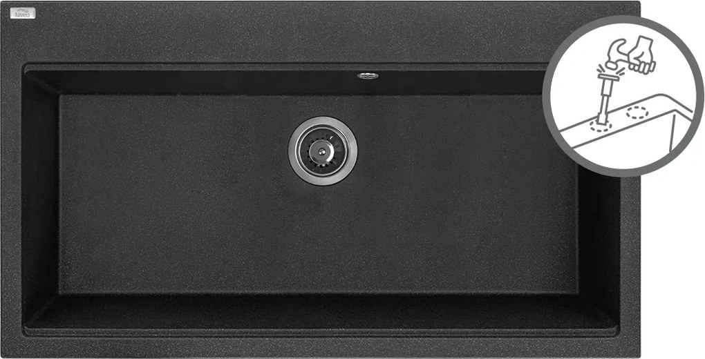 Laveo Tau, 1-komorový granitový dřez 900x500x215 mm, černá, LAV-SBT_7109