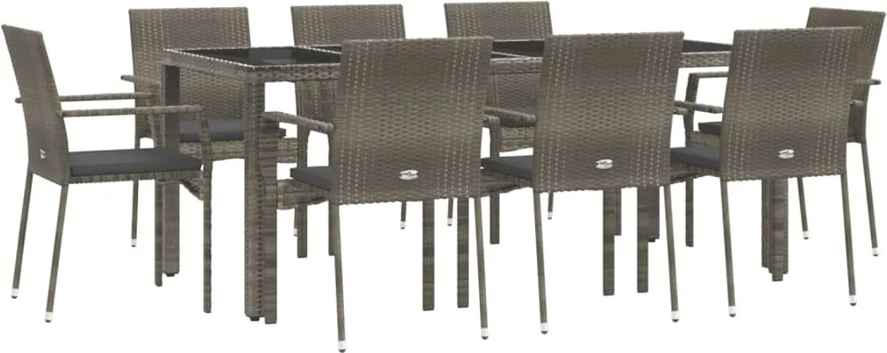 9dílný zahradní jídelní set s poduškami šedý polyratan 3184986
