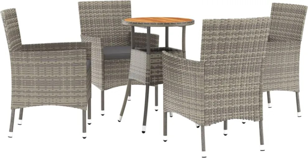 5dílný zahradní bistro set s poduškami šedý polyratan 3187435
