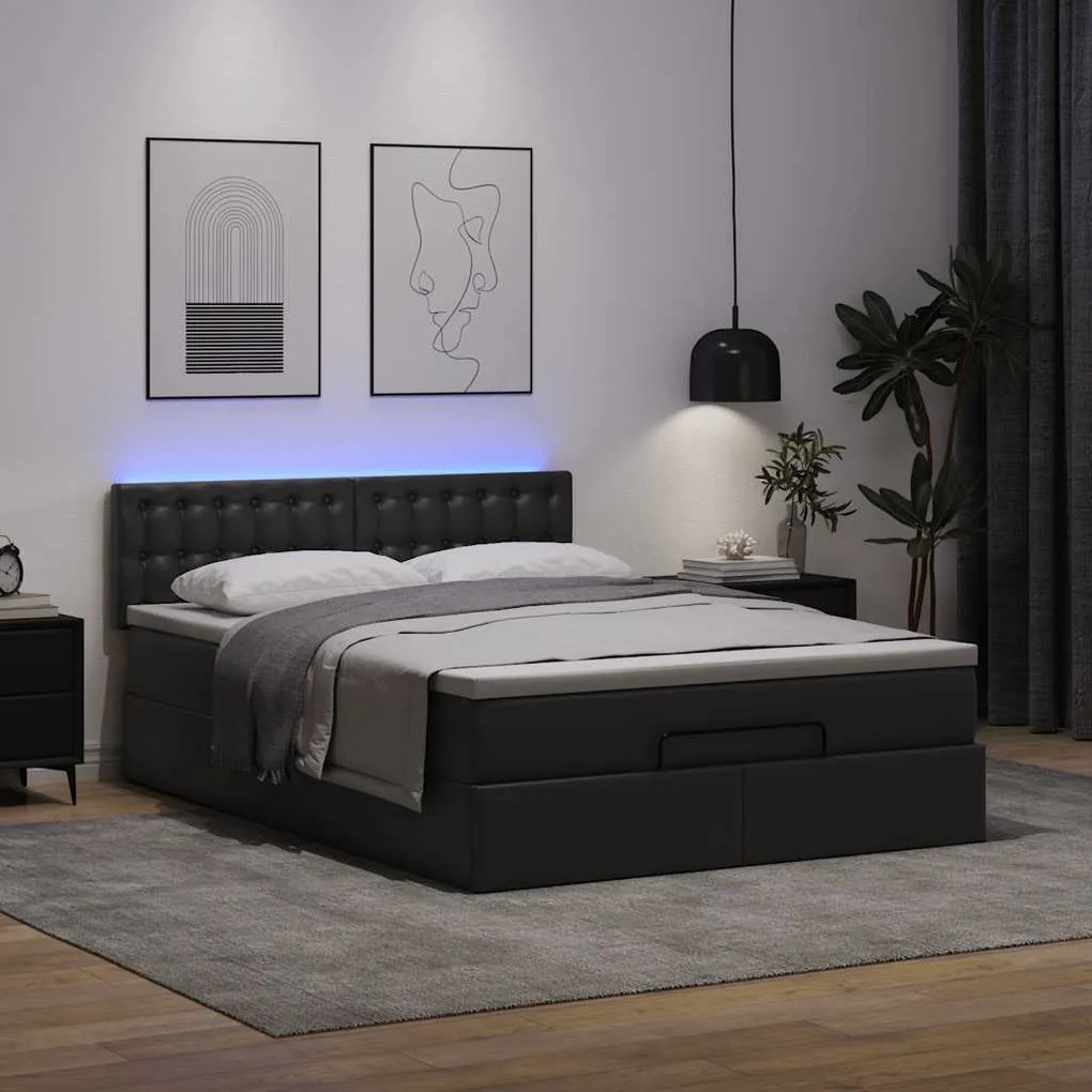 Osmanský postel s matracemi&LED černá 140 x 190 cm umělá kůže 3312152