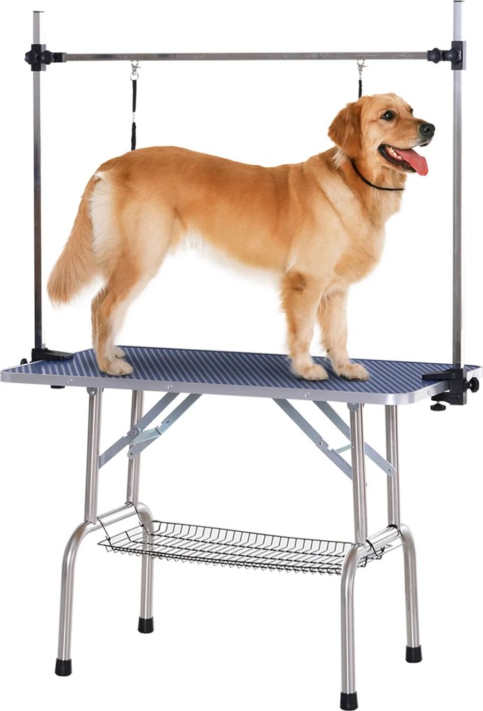 PawHut Grooming Stůl pro Psi s Dolní Policí - Stůl pro Údržbu Psů a Koček do 100kg - Modrý | Aosom