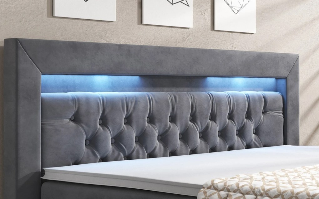 K&M postele Boxspring postel MENZOGNA s úložným prostorem a LED Velikost postele: 120 × 200 cm, Výběr matrace: Oboustranná pružinová matrace - středn…
