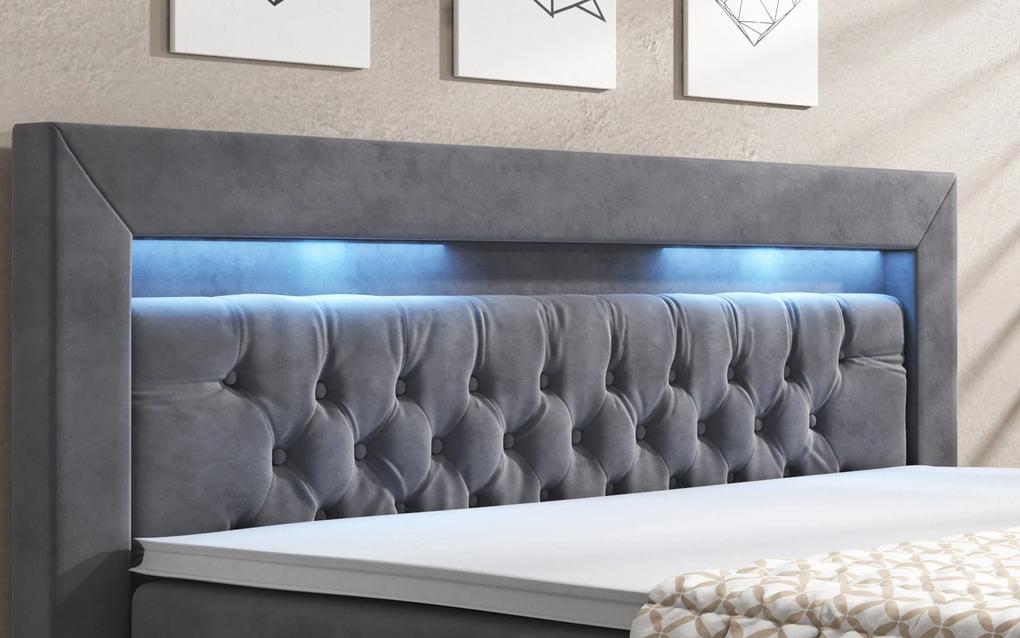 K&M postele Boxspring postel MENZOGNA s úložným prostorem a LED Velikost postele: 120 × 200 cm, Výběr matrace: Taštičková zónová matrace - měkká (70–…