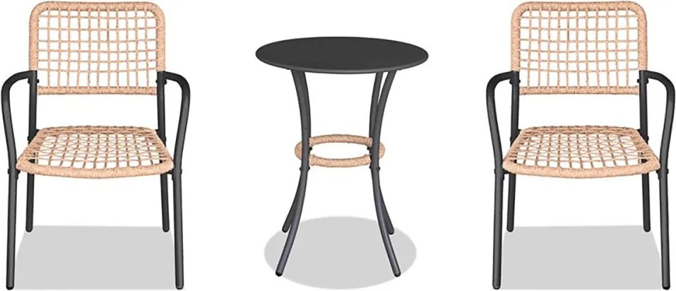 Zahradní set 1+2, stůl, židle umělý ratan barva přírodní, kov antracit (60 x 60) cm