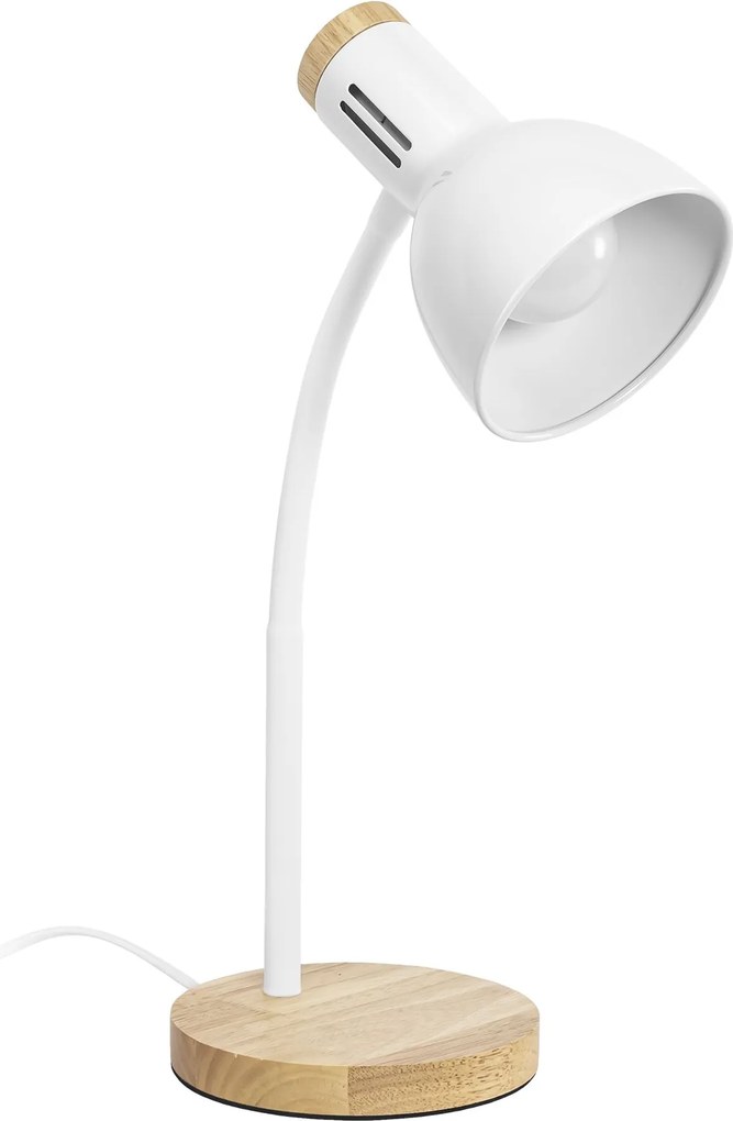 Toolight Toolight, JNH046-1T, stolní lampa s dřevěnou základnou a ohebným ramenem, v. 45,3 cm, 1× E27, bílá, OSW-56238