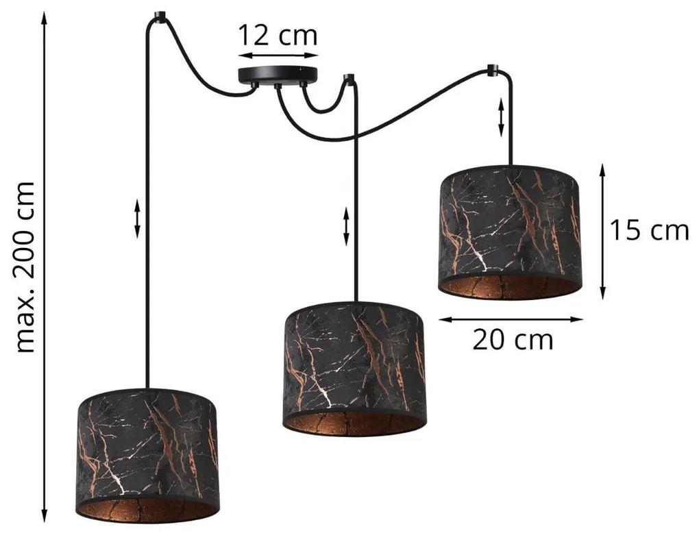 Závěsné svítidlo WERONA SPIDER, 3x černé textilní stínítko se vzorem, C
