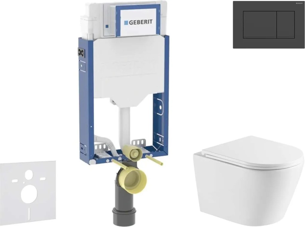 Geberit Kombifix - Set předstěnové instalace, klozetu Nefia a sedátka softclose, tlačítko Sigma20, matná černá/černá SANI15CA5149