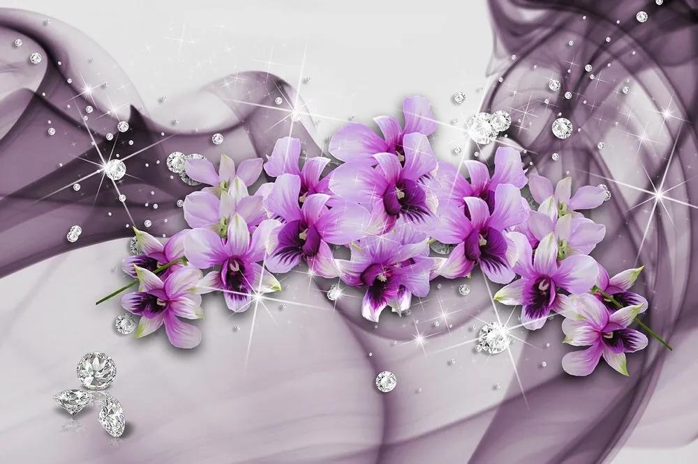 Tapeta krásné fialové květiny na abstraktním pozadí - 225x150 cm