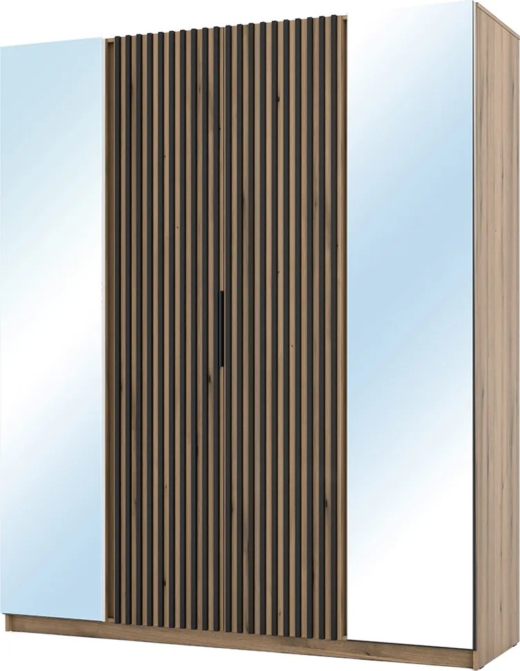 Šatní skříň KAJA 2LU 2LAM | 200 cm | se zrcadly | VYSOKÁ | evoke + černé lamely