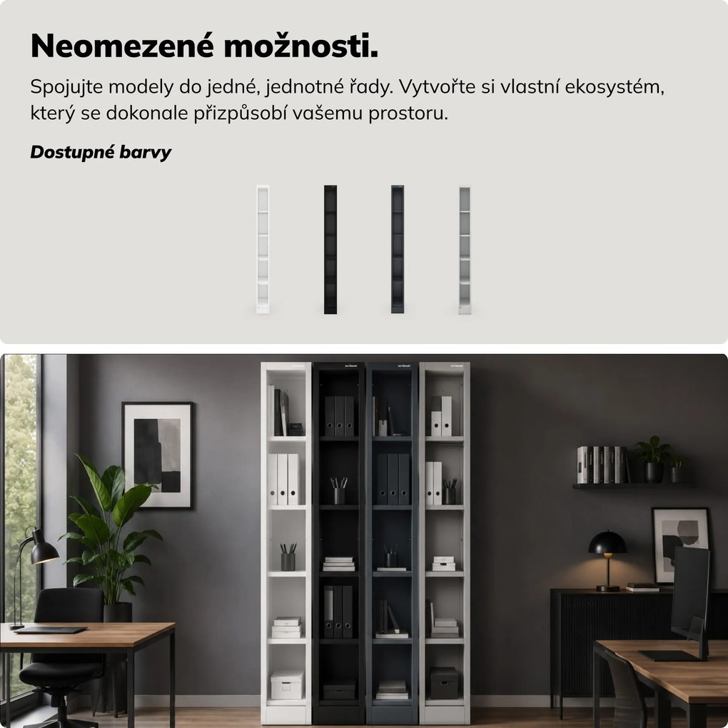 Úzký kovový archivační regál na dokumenty antracitový, 250x1850x450 mm: TIM