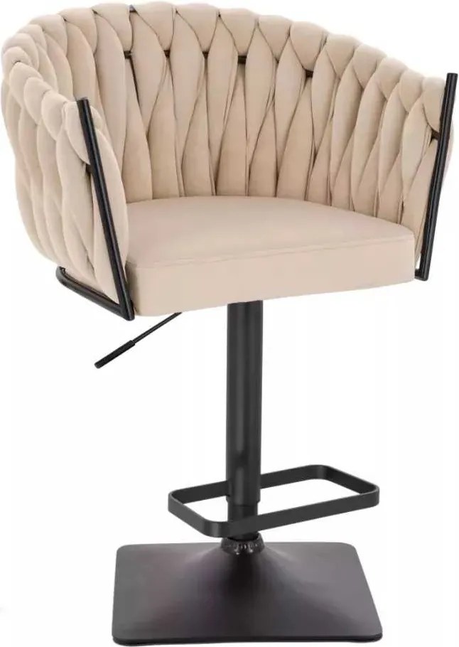LuxuryForm DESIGN Barová židle NORDEN VELUR na černé hranaté podstavě - krémová