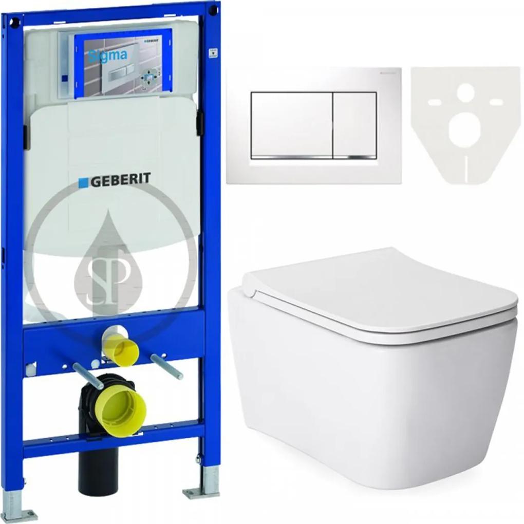 AKCE/SET/LIVERO Geberit - Předstěnová instalace pro závěsné WC + CERANO - WC mísa rimless Quartz + Sedátko Quartz - bílá lesklá + Geberit - Ovládací …