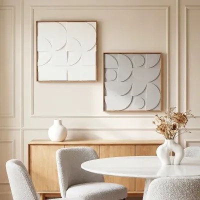 HOMCOM Dekorace stěn 3D sada 2 geometrických nástěnných dekorací Moderní nástěnná dekorace obývacího pokoje, chodby, 80 x 3,5 x 80 cm, bílá