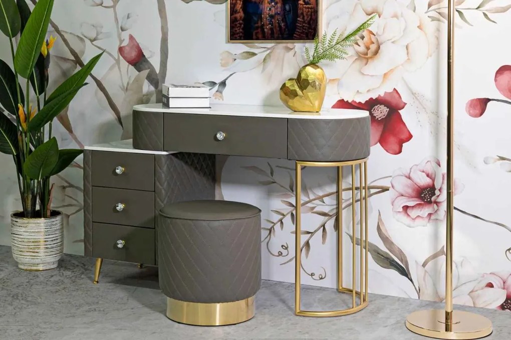 Designový toaletní stolek s taburetkou Pembroke šedý