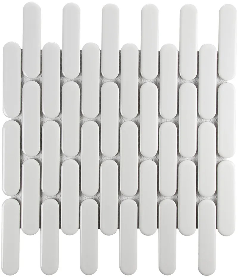 The Mosaic Factory Keramická mozaika bílá Mozaika White Glossy Oval 2,3x9,8 (30x30) cm - SEO23100