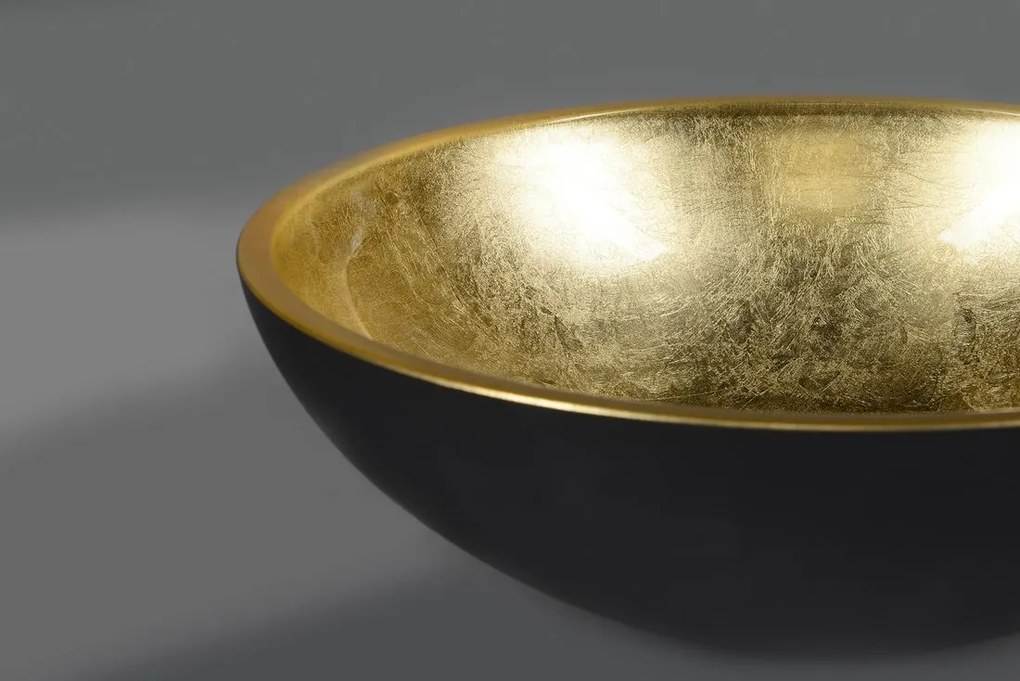 SAPHO MURANO BLACK-GOLD skleněné umyvadlo na desku, průměr 40cm, černá/zlatá AL5318-77
