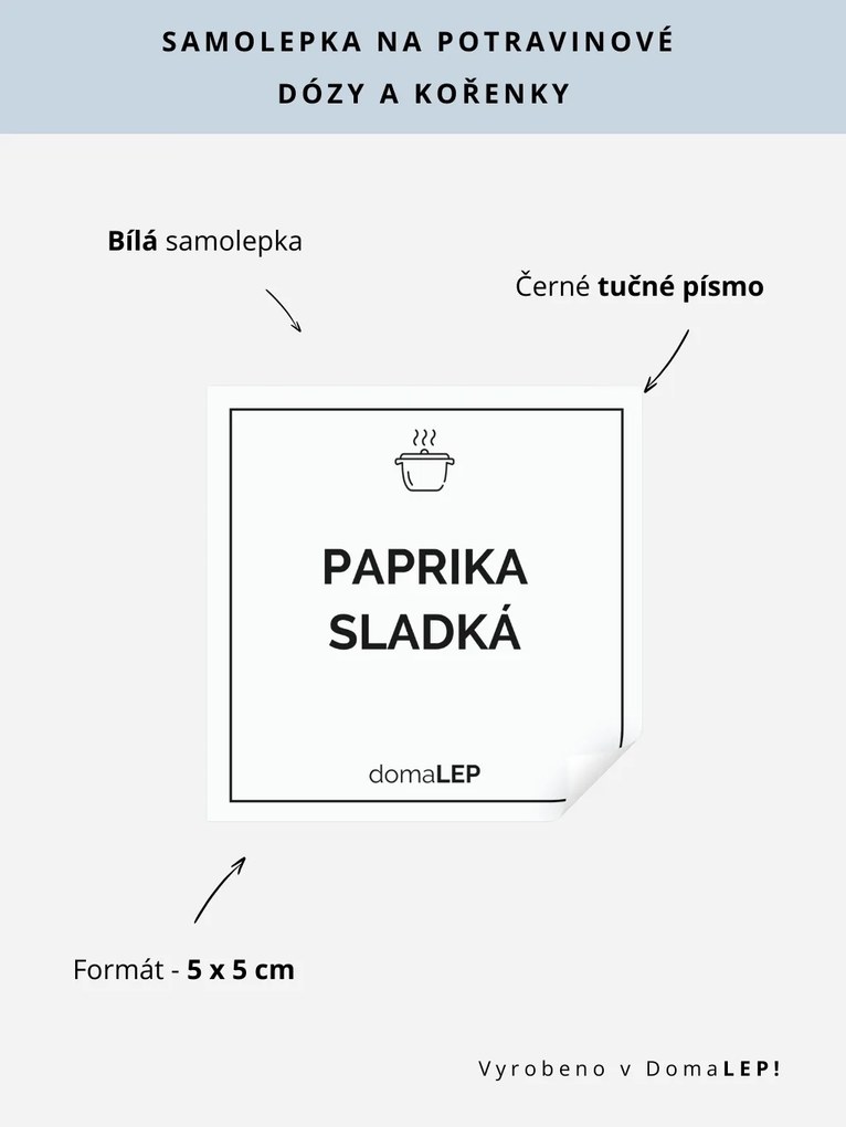Samolepka na kořenky PAPRIKA SLADKÁ bílá 5 × 5 cm tučné písmo