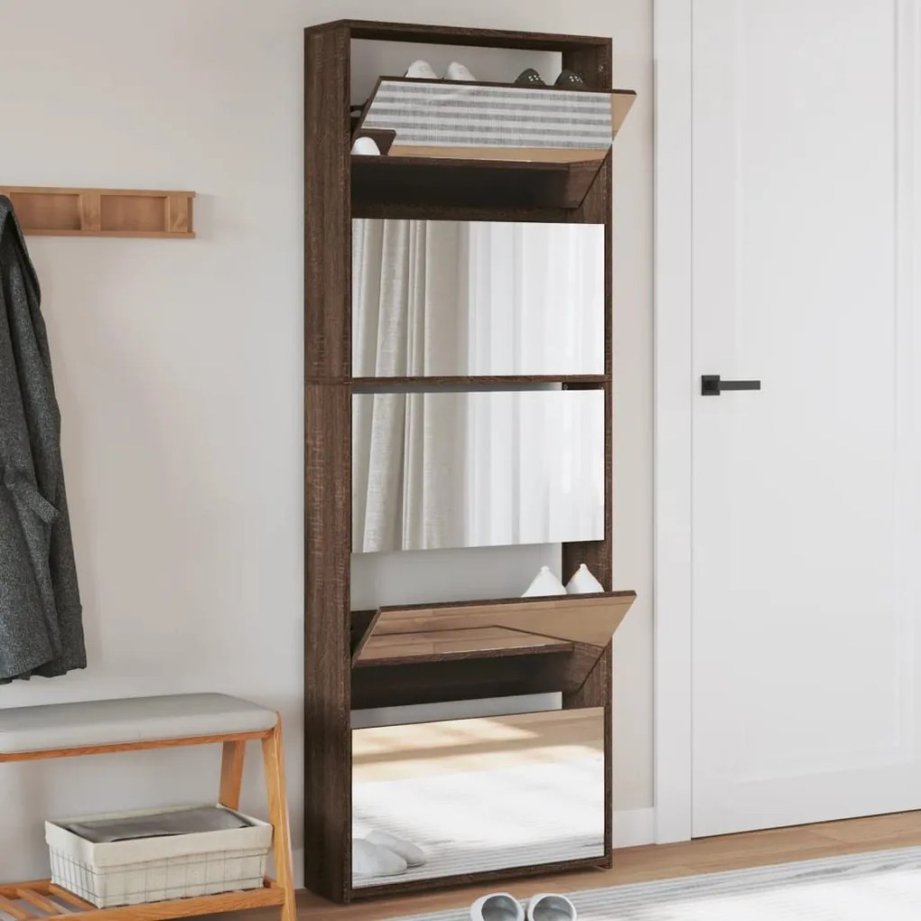 Botník se zrcadlem 5patrový hnědý dub 63 x 17 x 169,5 cm 3228285