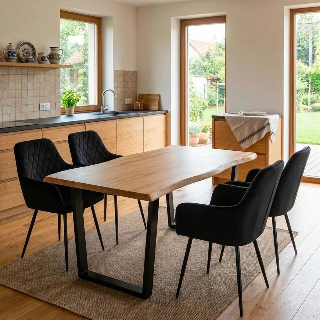 Vikio Jídelní set pro 4 osoby 160x90 cm dub noha U černá židle s područkami VJS166-4C