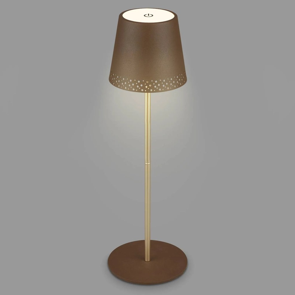 LED stolní lampa Kiki s baterií 3000K, hnědá/zlatá