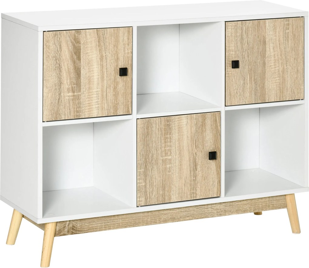 HOMCOM Úložná police s bufetem se 6 kostkami pro obývací pokoj, jídelnu, ložnici 96L x 30W x 75H cm bílá a dub | Aosom