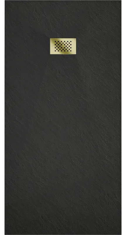 Mexen Hugo, obdélníková sprchová vanička SMC 180 x 90 cm, černá, zlatá krytka, 42709018-G