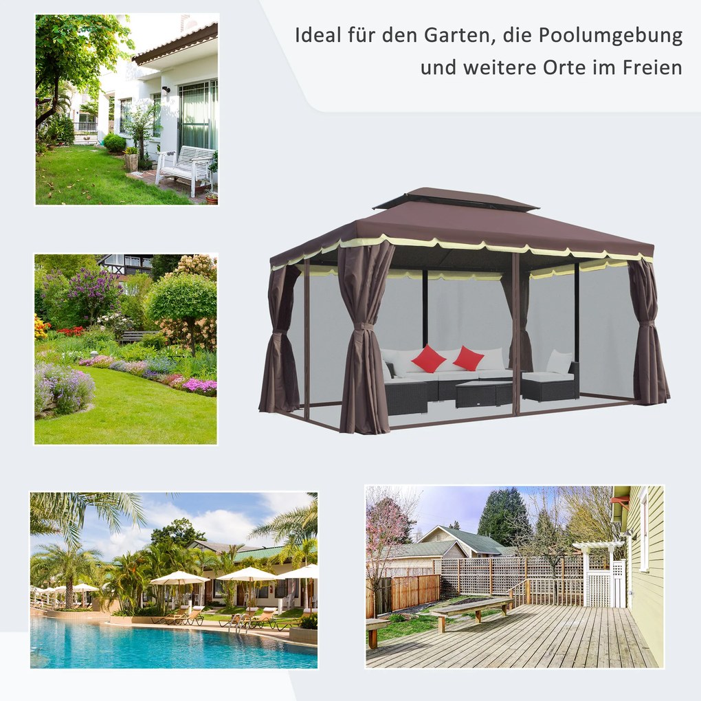 Outsunny Zahradní pavilon altán 390 x 290 x 280 cm zahradní stan party stan se 4 x bočními panely moskytiéra odolná proti povětrnostním vlivům hliník…