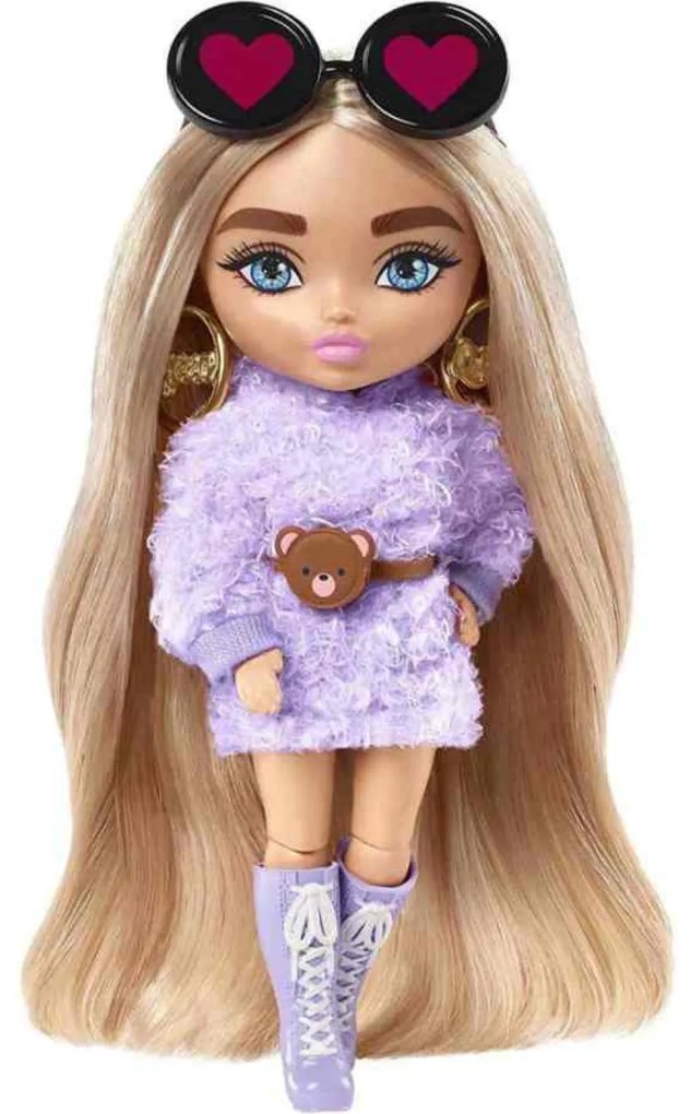 Mattel barbie extra minis blondýnka s černými brýlemi se srdíčky, hgp66