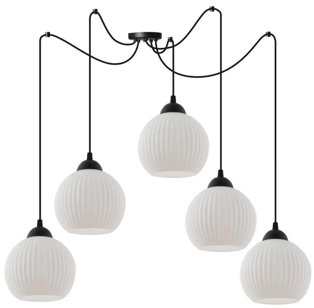 Závěsné svítidlo Riffle Round Spider, 5x bílé skleněné stínítko, b