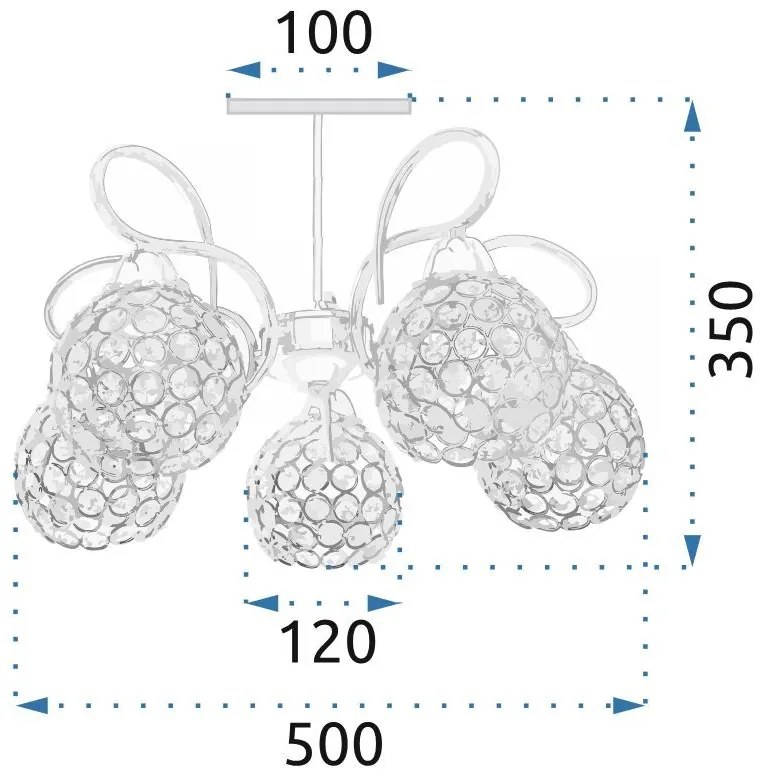 Toolight - Křišťálová stropní svítilna 5xE27 60W 300750, chromová, OSW-05688