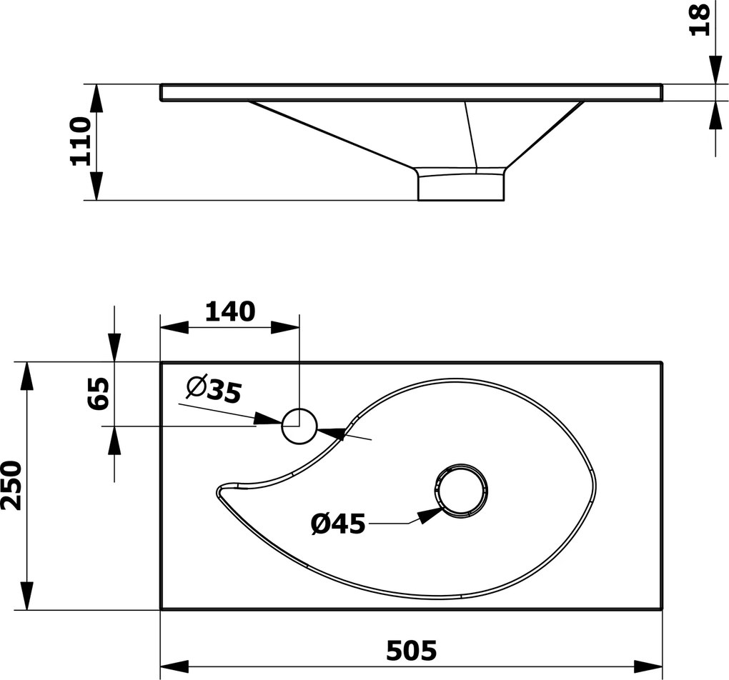 Sapho AQUA 50,5 x 1,8 x 25cm 10053 umývátko