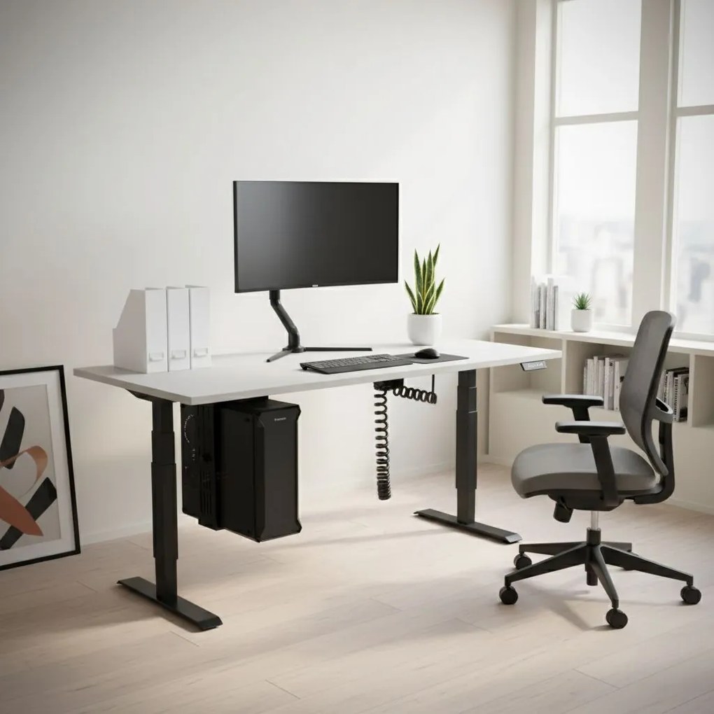Výškově nastavitelný stůl OfficeTech C, 200 x 80 cm, černá podnož, světle šedá