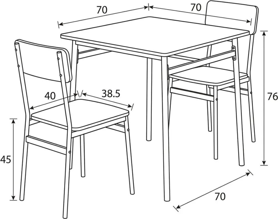 Set jídelní (1+2), MDF, dekor divoký dub, černý kov hnědá